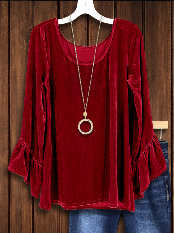 Red Velvet Ruffle Sleeve Blouse – lovelinessboutique